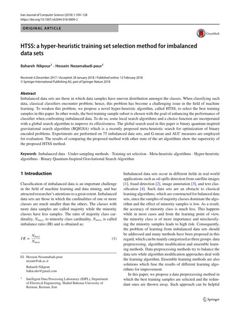 pdf htss a hyper heuristic training set selection method for imbalanced data sets