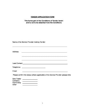 Fillable Online TENDER APPLICATION FORM This Forms Part Of The