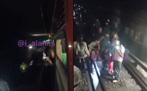 Choque L3 del Metro Pasajeros se ayudan para salir de vías VIDEO