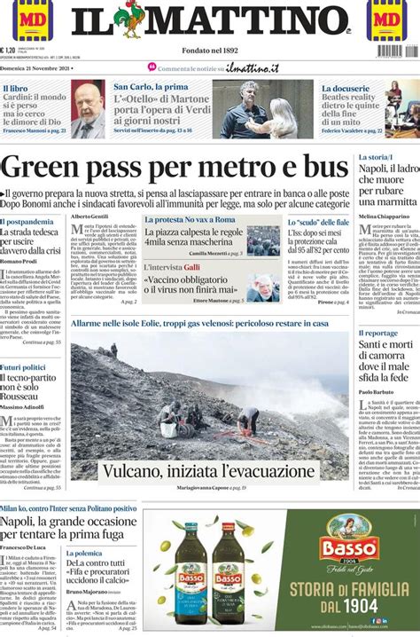 Prima Pagina Il Mattino Napoli La Grande Occasione Per Tentare La