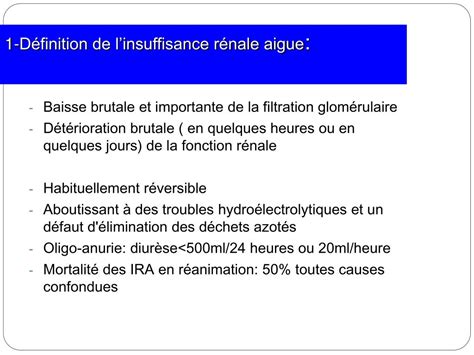 PPT L Insuffisance Rénale Aigue Et Les Maladies Rénales Chroniques