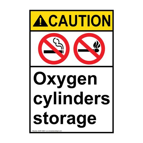 Ansi Caution Oxygen Cylinders Storage Sign Ace No Open Flame
