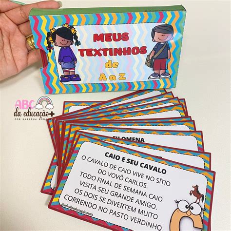 Fichas de leitura textos de A a Z Letra cursiva e bastão Loja ABC