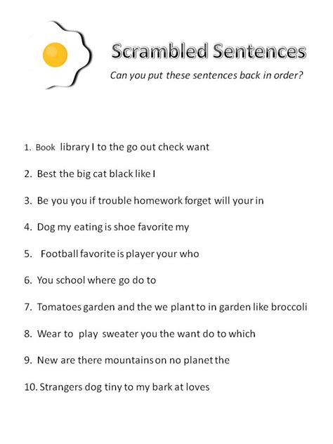 Scrambled Sentences Worksheets