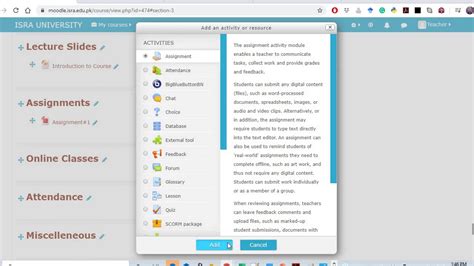 moodle assignment setup youtube