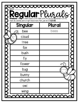 2 PAGES Regular And Irregular Plurals Worksheets TPT