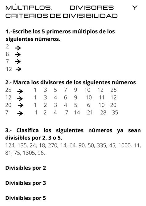 Ejercicio interactivo de Múltiplos divisores y criterios de
