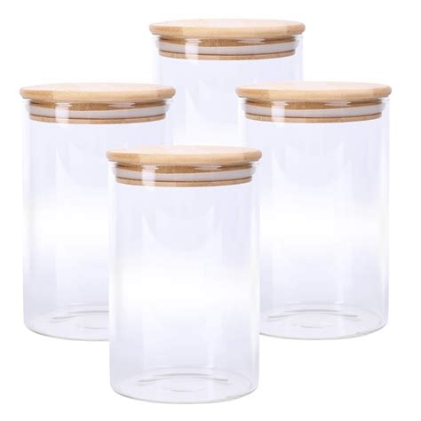 Kit 4 Pote Mantimento Vidro Borosilicato Hermético Tampa Bambu