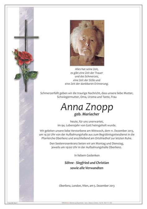 Todesanzeige Anna Znopp Trauer Link