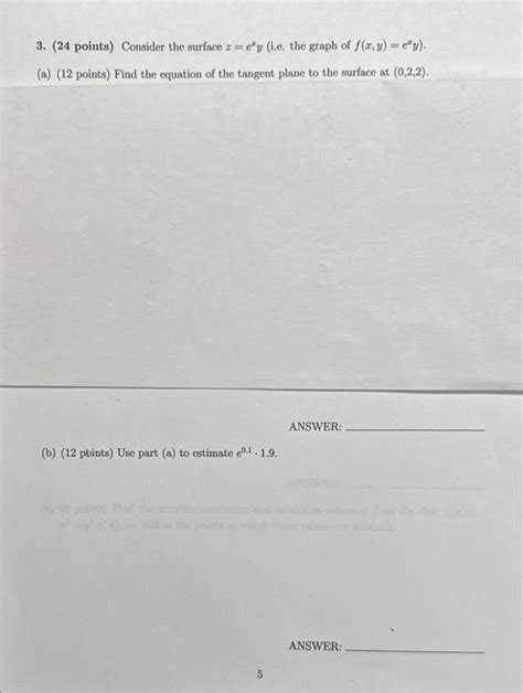 solved 3 24 points consider the surface z exy i e the
