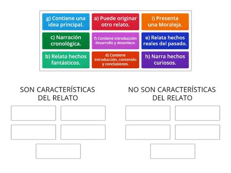 Características del relato histórico Ordenar por grupo