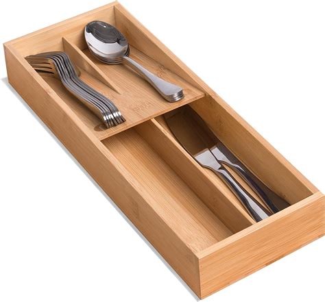 Amazon Fibogollo Bamboo Silverware Drawer Organizer Compact