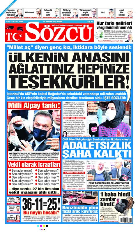 Sözcü Gazetesi 10 Aralık 2021 Cuma