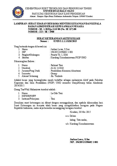 Detail Contoh Surat Keterangan Aktif Kuliah Koleksi Nomer 19