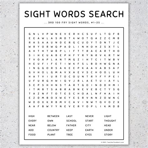 Rd Fry Sight Words Word Search Sight Words Practice Game Set