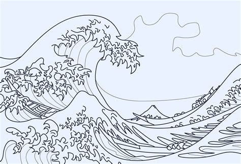 The Great Wave Of Kanagawa Coloring Page 1218607 Vector Art At Vecteezy