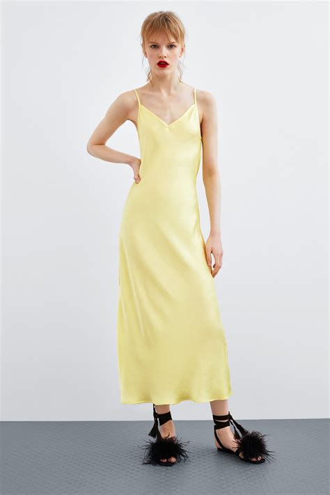 Image 1 Of SATIN DRESS From Zara Yellow Bridesmaid Dresses Dresses