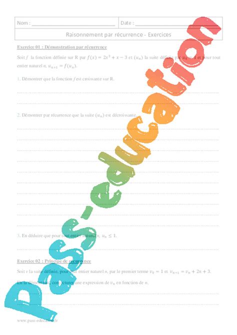 Raisonnement par récurrence Terminale Exercices corrigés PDF à