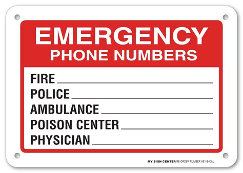 Señal de seguridad con números de teléfono de emergencia Fuego