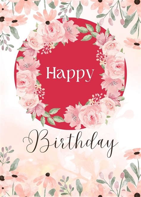 A Happy Birthday Card With Pink Flowers