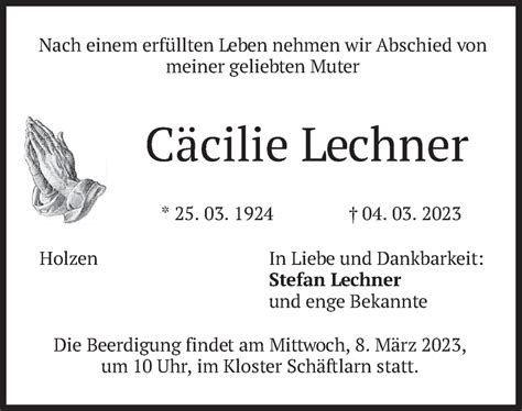 Traueranzeigen Von C Cilie Lechner Trauer Merkur De