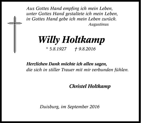Traueranzeigen Von Willy Holtkamp Trauer In NRW De