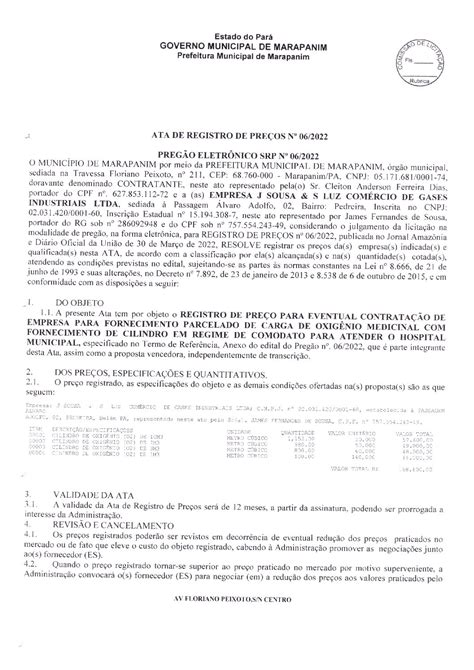 ATA DE REGISTRO DE PREÇO 17 Prefeitura Municipal de Marapanim