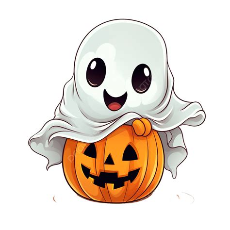 Cute Halloween Ghost Carrying Pumpkin Bucket Cartoon Vector Halloween