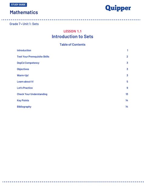 me math 7 q1 0101 sg grade 7 unit 1 sets introduction to sets lesson 1 introduction table
