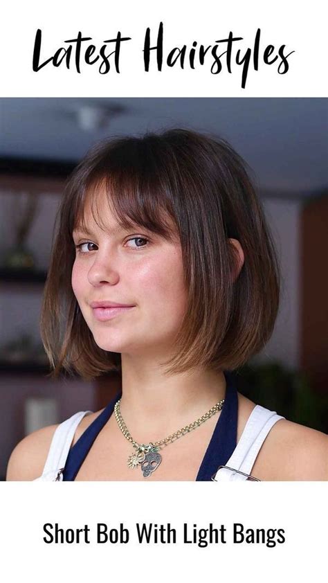 Short Bob With Light Wispy Bangs Short Hair Back Short Brown Hair