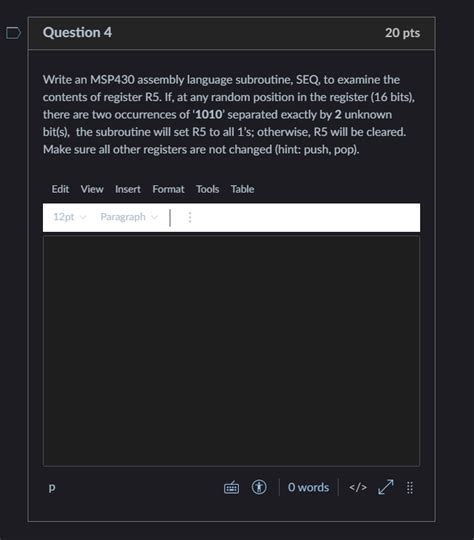 Solved Question 4 20 Pts Write An MSP430 Assembly Language Chegg