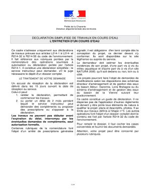 Fillable Online Charente Gouv DECLARATION SIMPLIFIEE DE TRAVAUX EN