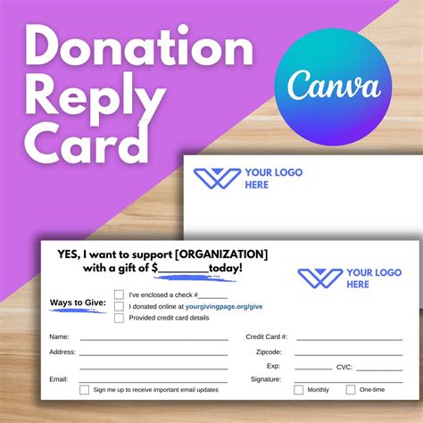 DONATION REPLY CARD Editable Canva Template Nonprofit Reply Etsy