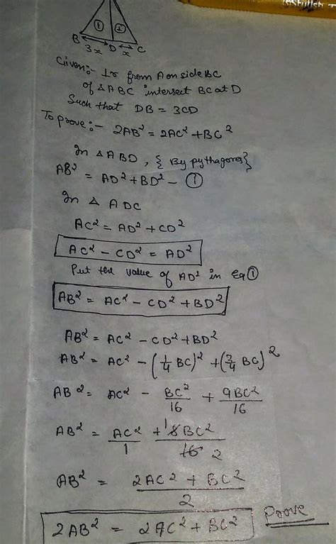 The perpendicular from A on side BC of a Δ ABC intersects BC at D such