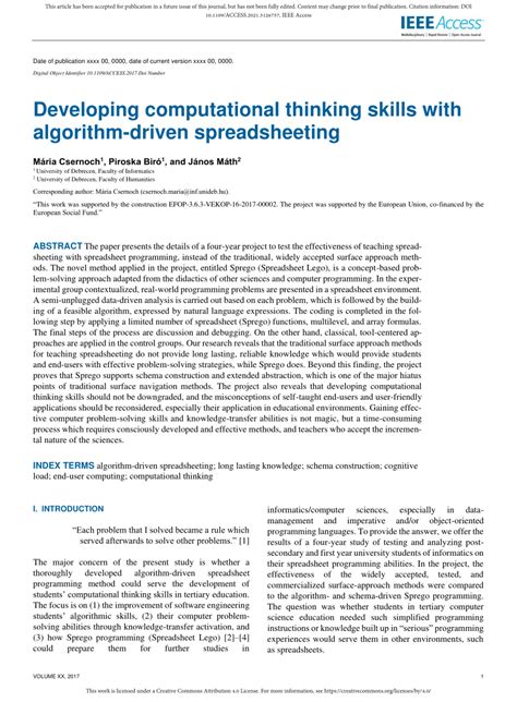 pdf developing computational thinking skills with algorithm driven spreadsheeting
