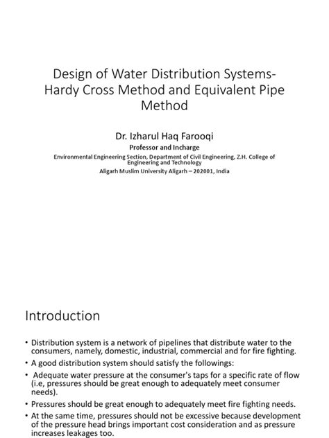 design of water distribution systems hardy cross method and equivalent pipe method pdf gas