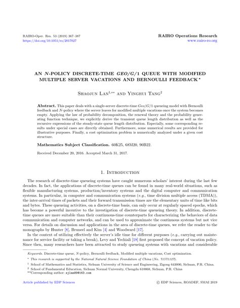 pdf an n policy discrete time geo g 1 queue with modified multiple server vacations and