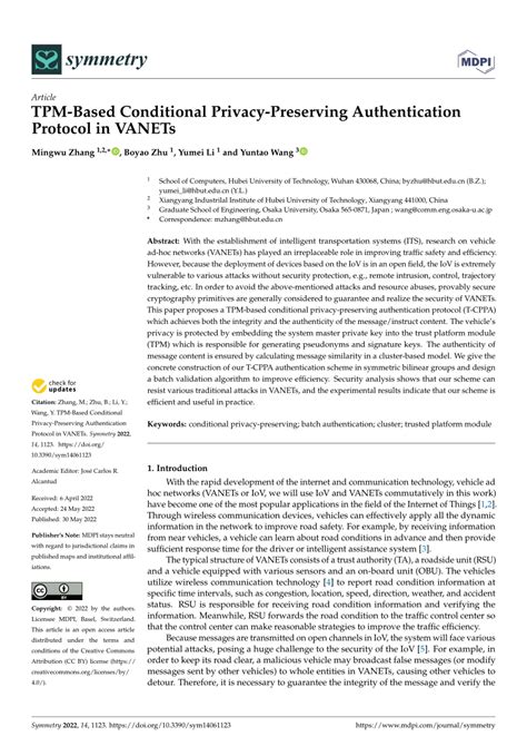 pdf tpm based conditional privacy preserving authentication protocol in vanets