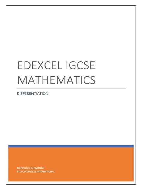 edexcel igcse mathematics differentiation pdf tangent derivative
