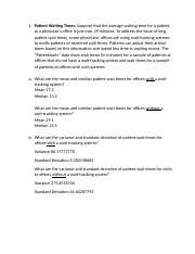 Business Assignmnet Docx Patient Waiting Times Suppose That