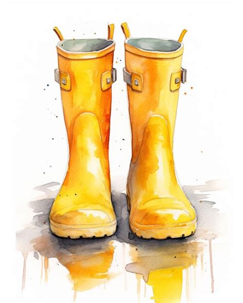Premium AI Image There Is A Painting Of A Pair Of Yellow Rain Boots