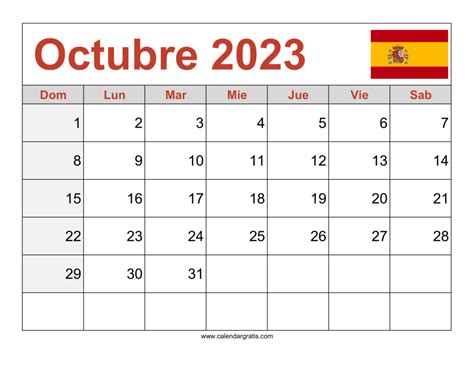 Calendario Octubre 2023 España