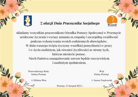 Życzenia z okazji Dnia Pracownika Socjalnego Gmina Przemęt