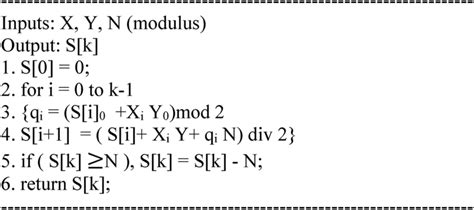 algorithm 1 radix‐2 montgomery modular multiplication download scientific diagram
