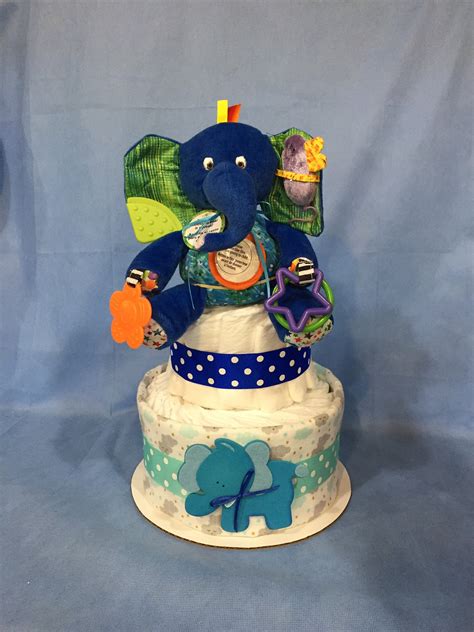 Eric Carle Blue Elephant Developmental Toy Two Tier Diaper Cake With