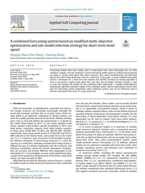 a combined forecasting system based on modified multi objective optimization and sub model