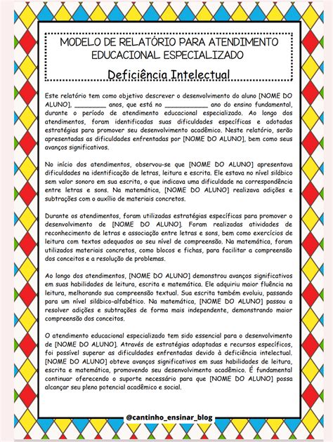 Modelos De Relat Rios Para Alunos Do Atendimento Educacional