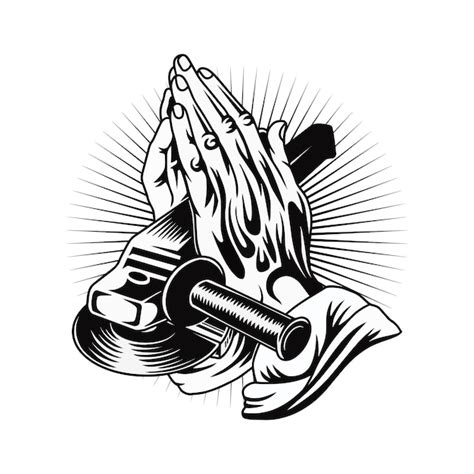 Premium Vector Praying Hands With Angle Grinder Illustration Premium