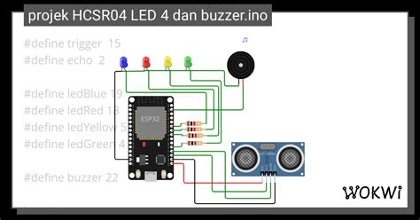 Projek HCSR04 LED 4 Dan Buzzer Ino Wokwi ESP32 STM32 Arduino Simulator