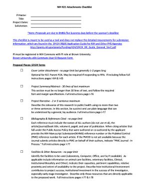 Fillable Online NIH R21 Attachments Checklist Fax Email Print PdfFiller